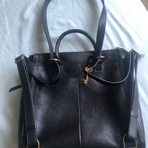 Fossil | Bags | Fossil Black Leather Convertible Backpack And Purse New ...
